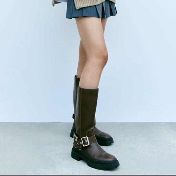 Zara | Shoes | Zara Buckled Flat Lug Sole Boots | Poshmark